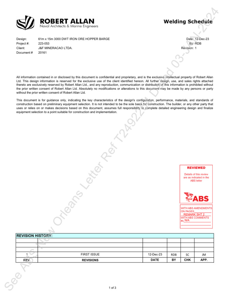 Iron Ore Hopper Barge Welding Schedule | PDF | Deck (Ship) | Shipping