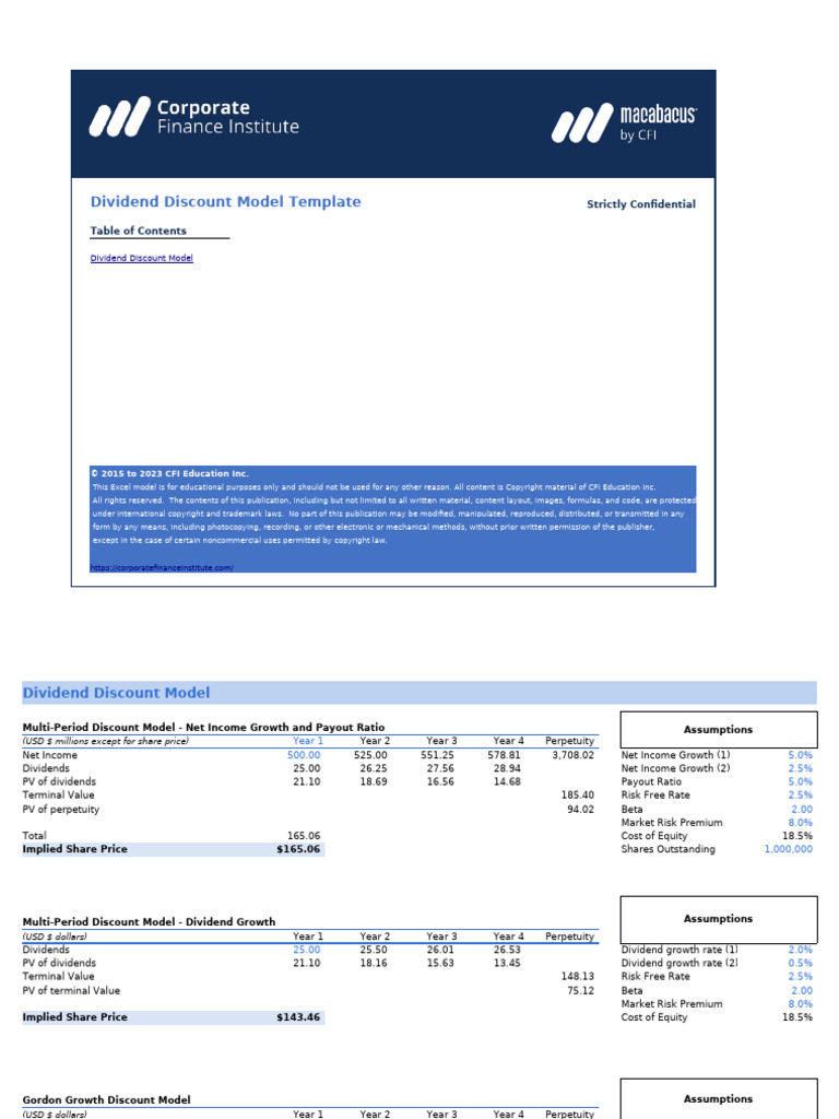 Dividend Discount Model Excel Template | PDF | Dividend | Financial Markets