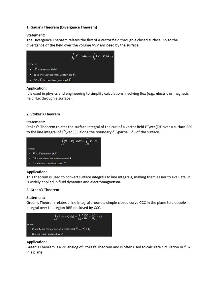 Gauss's Theorem (Divergence Theorem) Statement | PDF