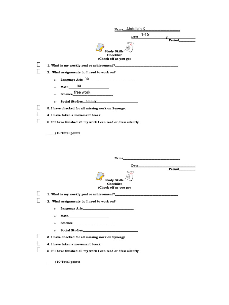 Kami Export - Abdullah Khpulwak - StudyHallChecklist | PDF
