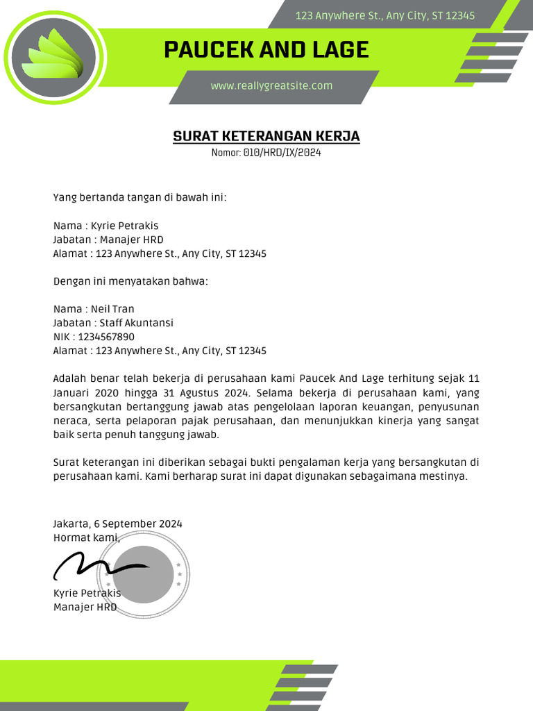 Surat Keterangan Kerja Neil Tran | PDF