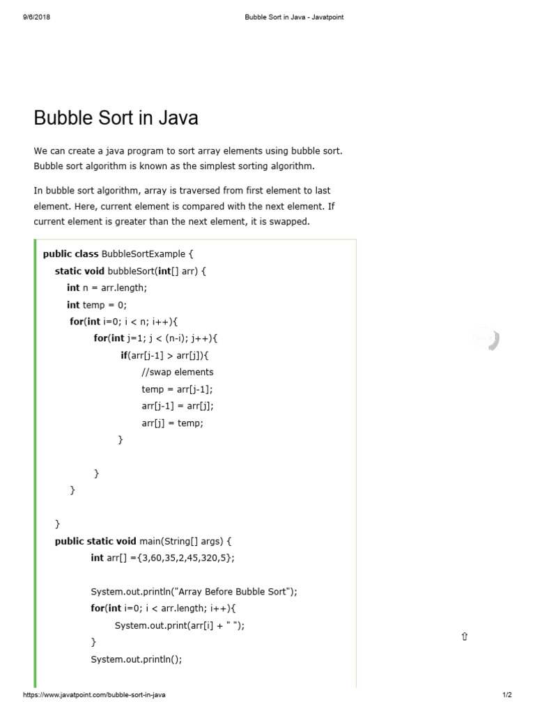 Bubble Sort in Java | PDF | Algorithms And Data Structures | Computer ... Bubble Sort in Java | PDF | Algorithms And Data Structures | Computer ...