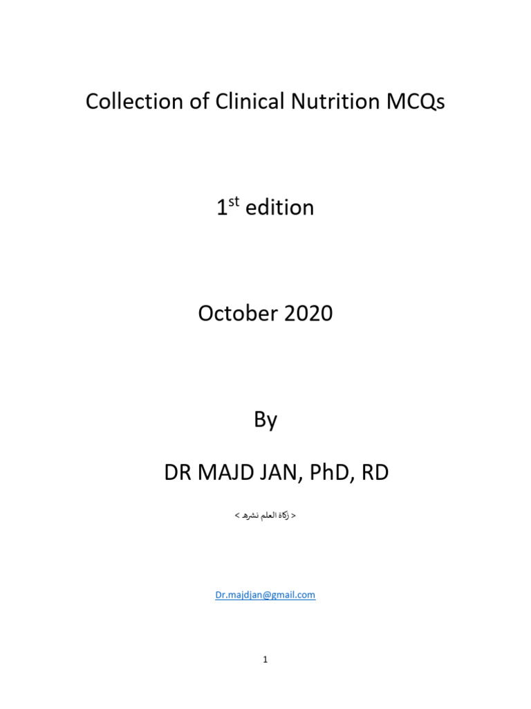 Clinical Nutrition MCQs 2020 | PDF | Weight Loss | Dieting