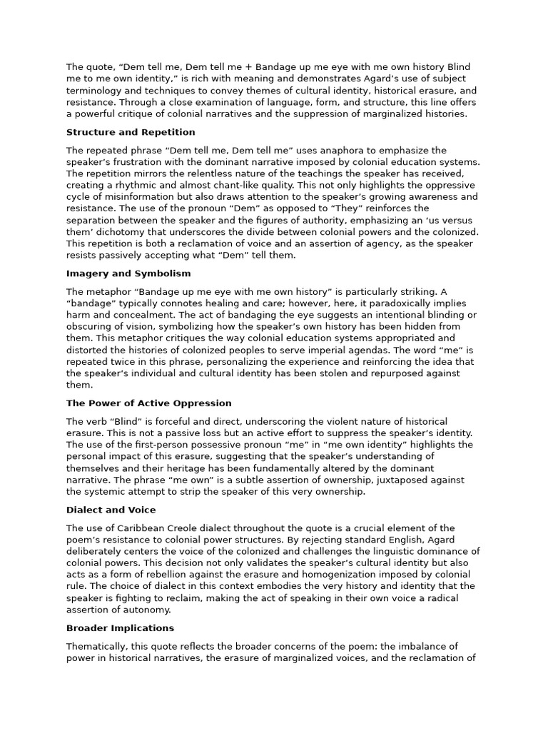 Analyzing Agard's "Checking Out Me History" | PDF | Narrative | Poetry