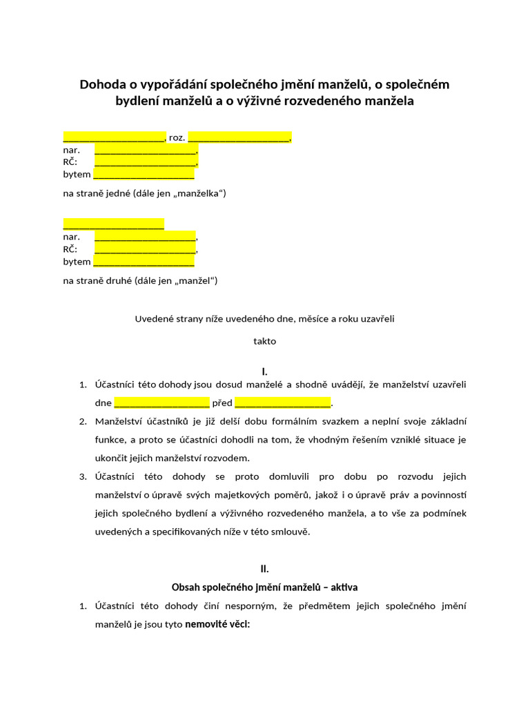 Dohoda o Vyporadani SJM 1 | PDF