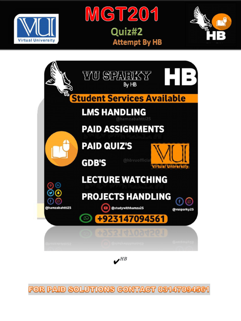 MGT201 Quiz#2 by HB (@studywithhamza25) | PDF