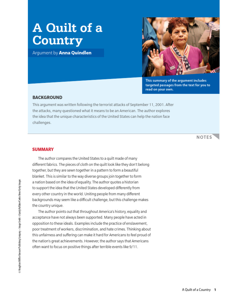 A Quilt of A Country Summary | PDF | Quilt