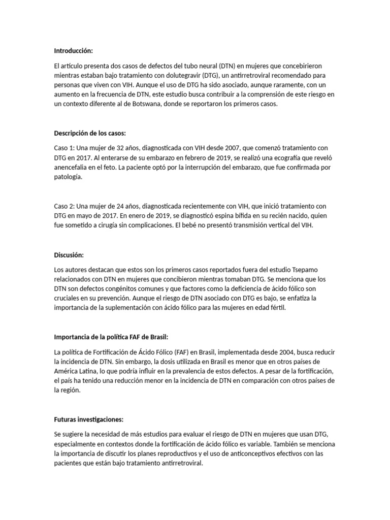 Defectos del tubo neural y dolutegravir | PDF | Medicina | Enfermedades ...