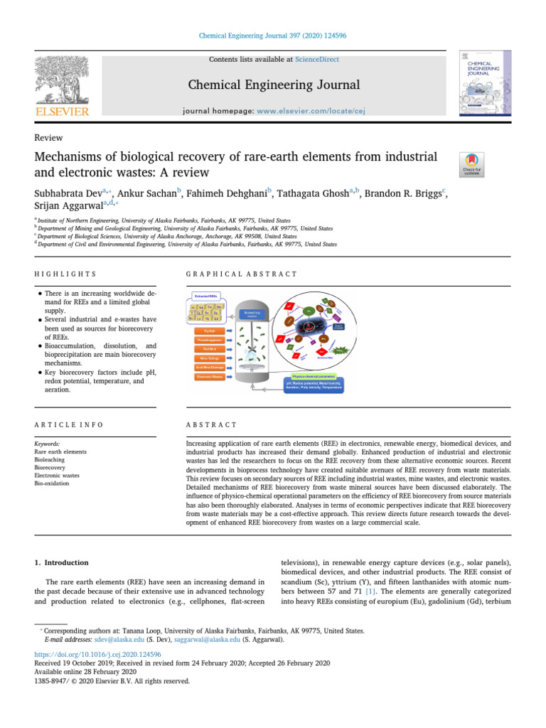 2020 3 Dev CEJ Mechanisms of REE Biorecovery | PDF | Atoms | Chemical ...