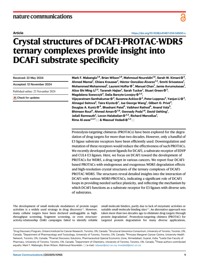 Crystal Structures of DCAF1-PROTAC-WDR5 Ternary Complexes Provide ...