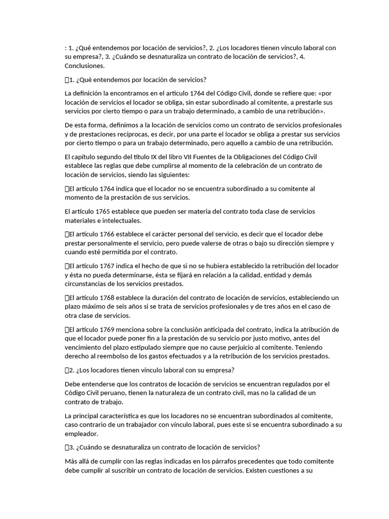 Locación de Servicios: Definición y Jurisprudencia | PDF | Derecho ...