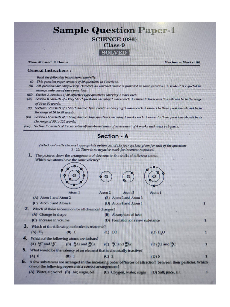 Sample Mock Test - 1 - CBSE - (Class IX) | PDF