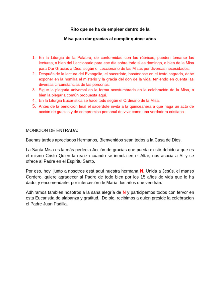 Misa de Acción de Gracias por 15 Años | PDF | eucaristía | Adoración ...