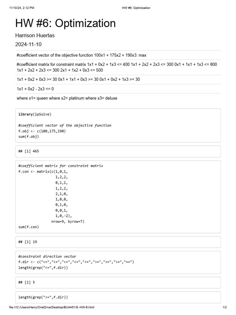 REAL HW #6 - Optimization | PDF