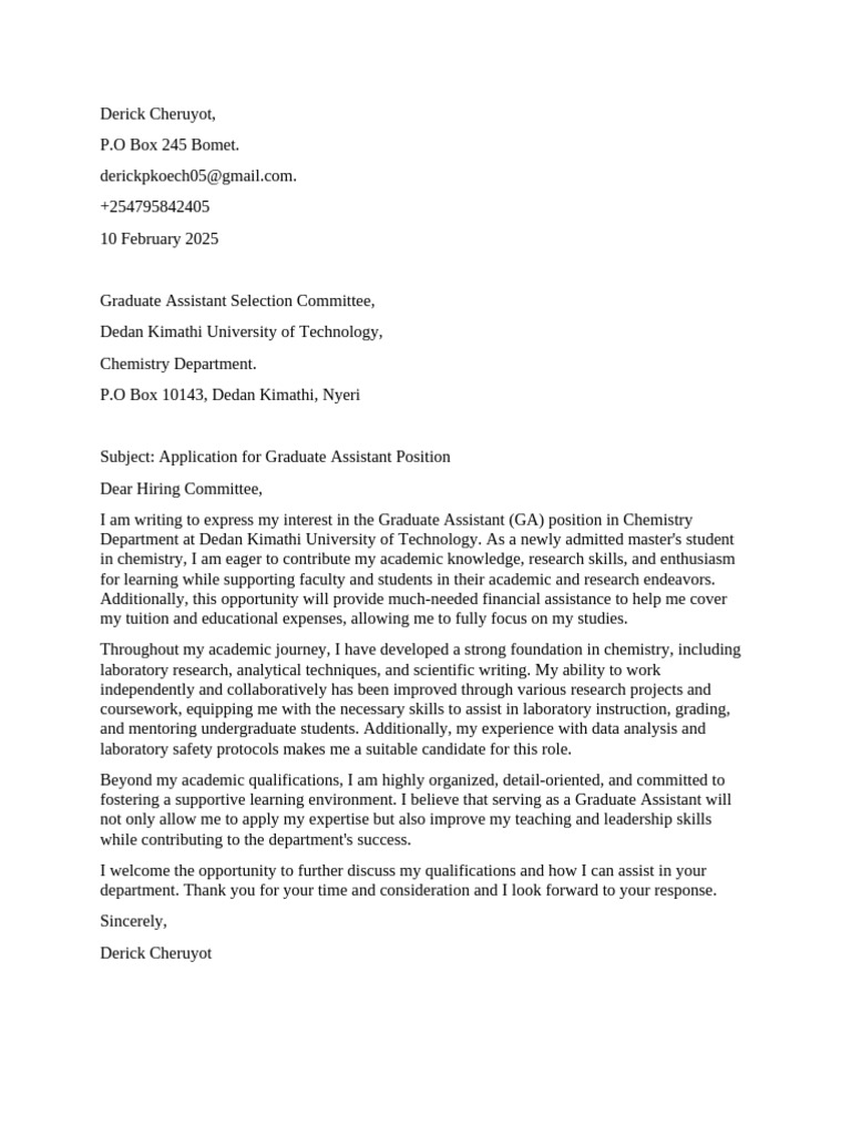 Derick Cheruyot GA Application Letter | PDF