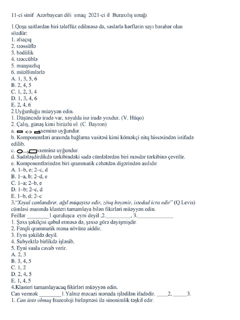 2021 DİM buraxılış imtahanı 11 sinif | PDF