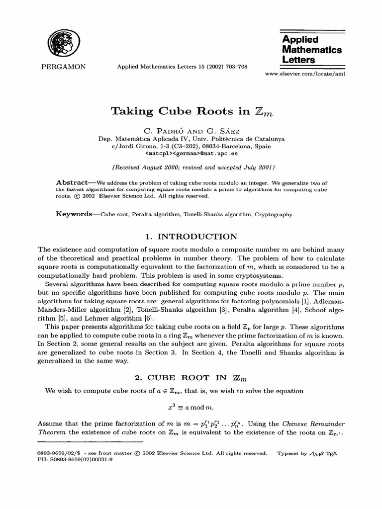 Cube Roots in Modular Arithmetic | PDF | Square Root | Elementary ...