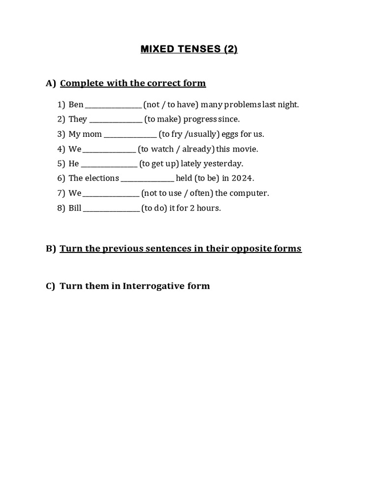 Mixed Tenses 2 | PDF