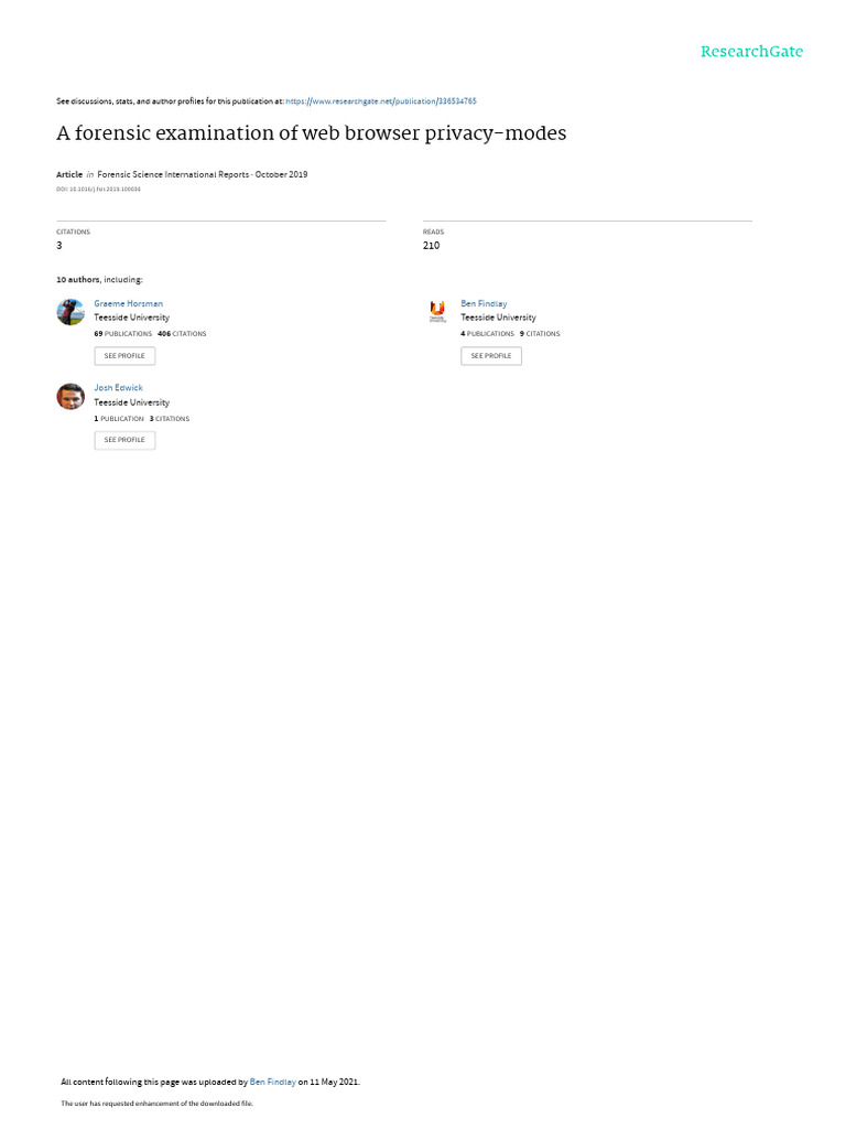 Forensic Analysis of Browser Privacy Modes | PDF | Internet Explorer | Privacy