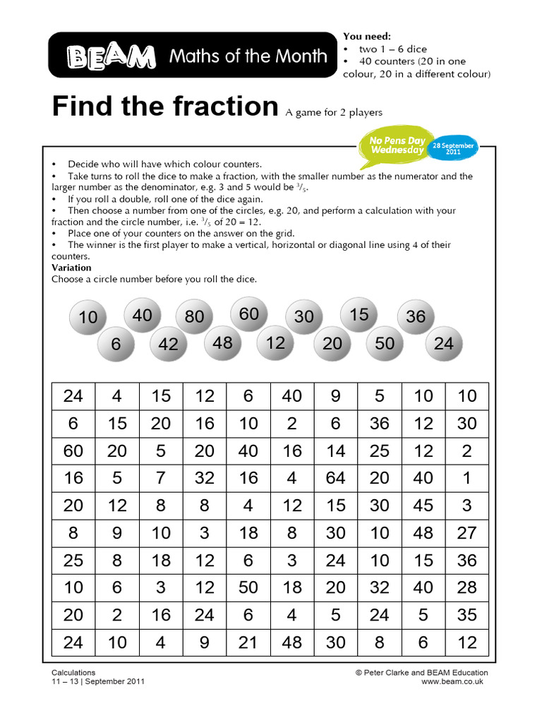 Dice Fraction Game for Kids | PDF