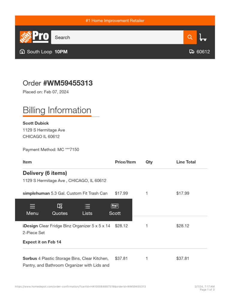 The Home Depot - Order Confirmation (1) | PDF