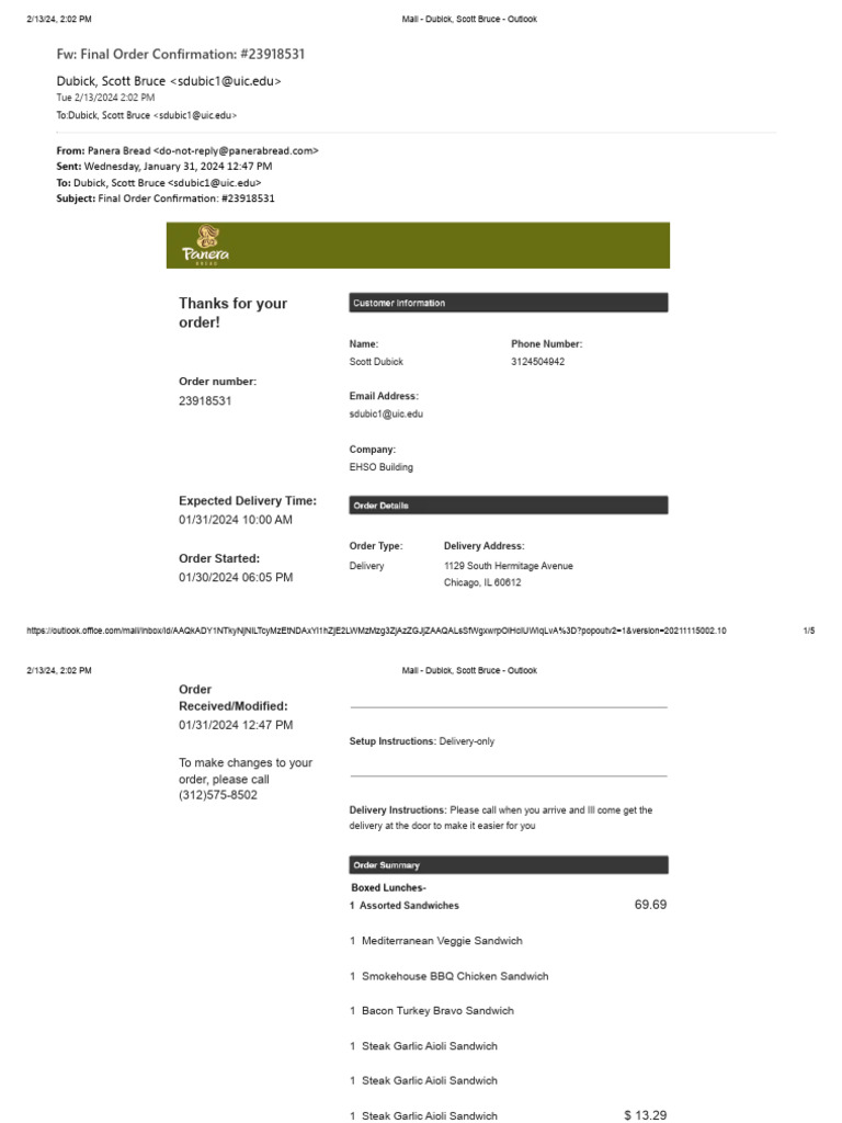 Panera Bread Order Confirmation #23918531 | PDF | European Cuisine ...