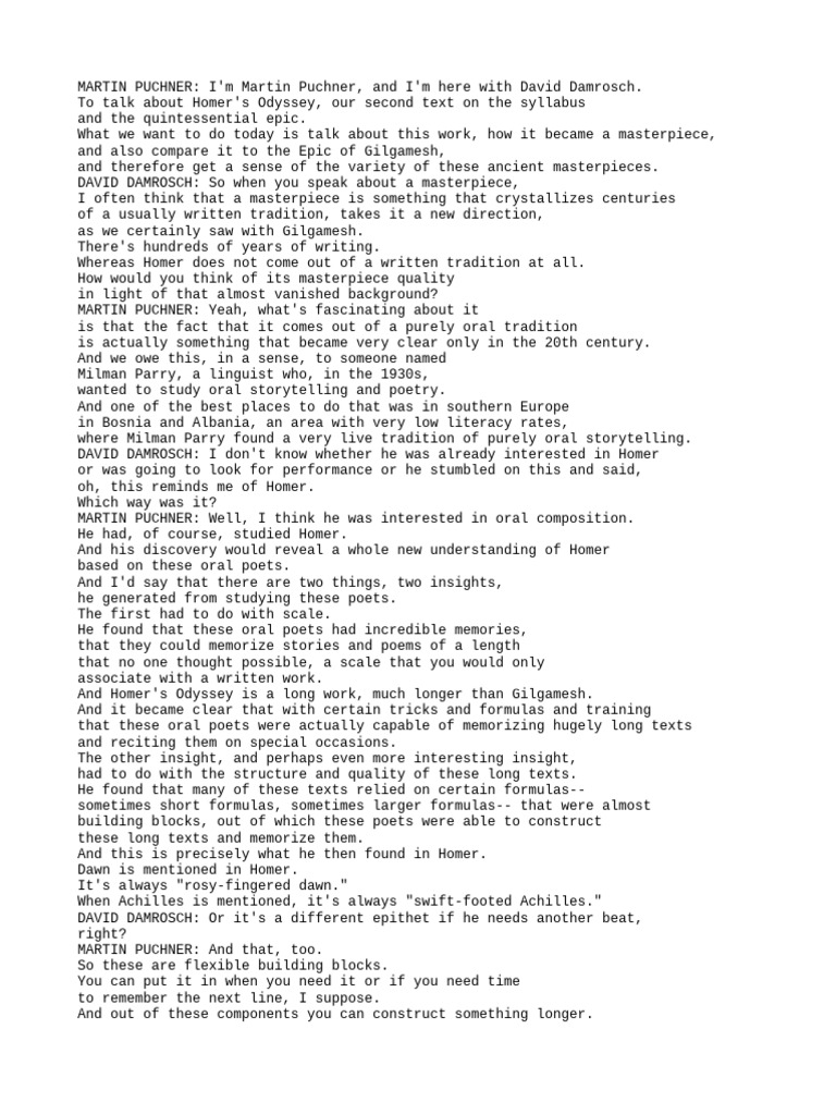 Epic Poetry's Oral Tradition Origins | PDF | Homer | Epic Poetry