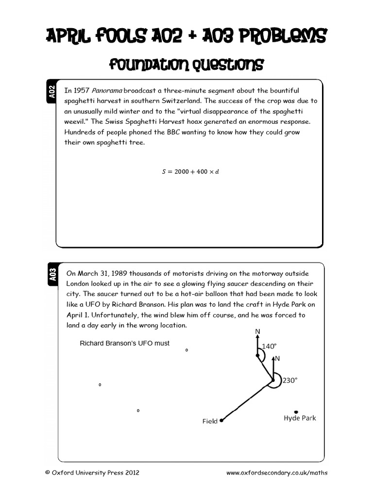 Maths April Fools Practice Resources Doc | PDF | Area | Pi