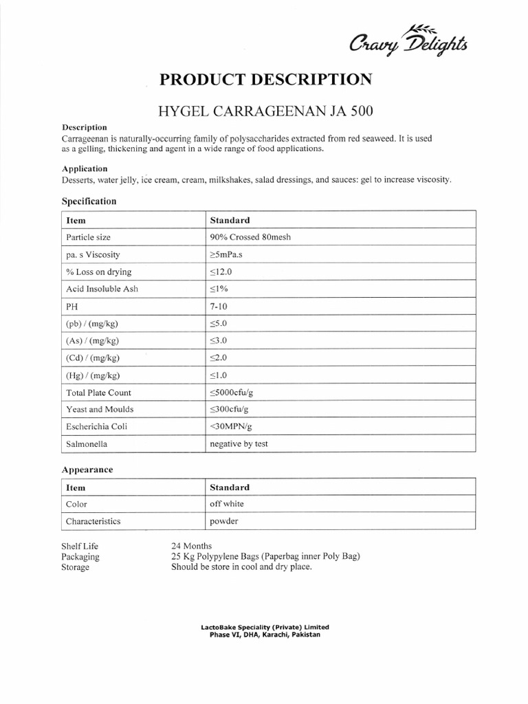 Hygel Carrageenan JA500 - PD | PDF