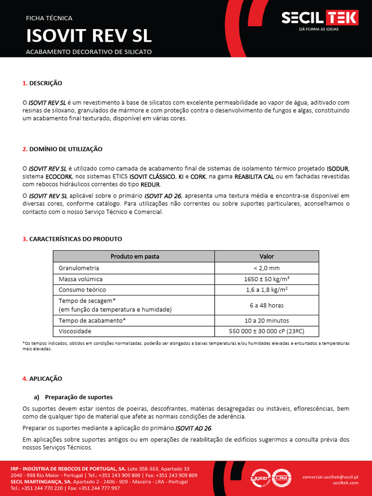 Ficha Técnica Isovit Rev SL | PDF | Materiais