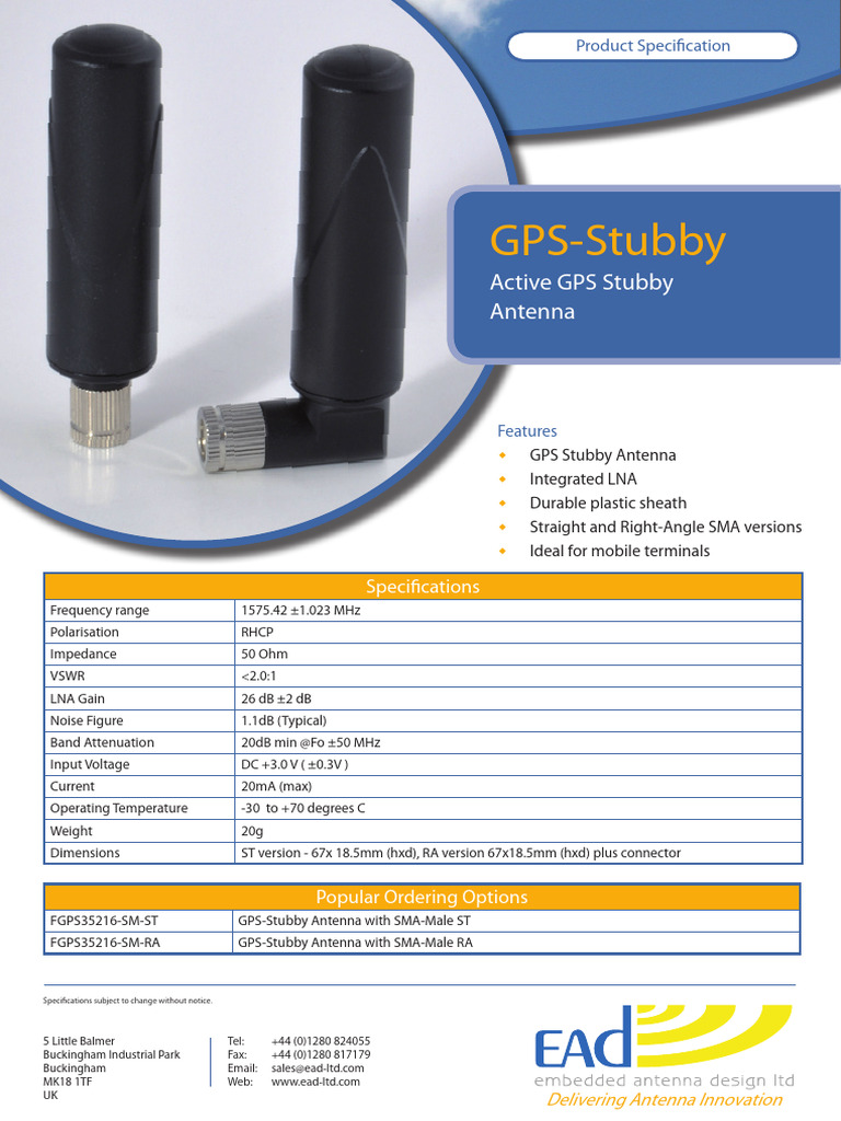 GPS Stubby Spec Sheet Nov 11 | PDF | Radio | Electrodynamics