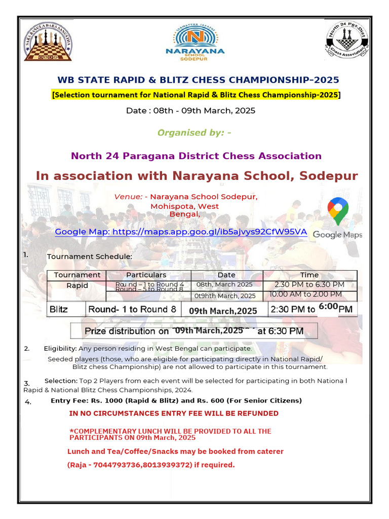 Revised WB State Rapid & Blitz Chess Chamionship - 2024 (For Selection) PDF | PDF | Sports ...