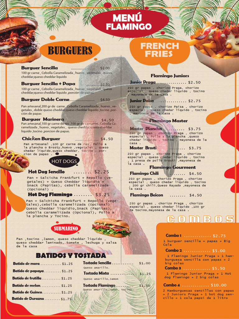 Menú de Burgers y Hot Dogs Flamingo | PDF | Pancho | Alimentos