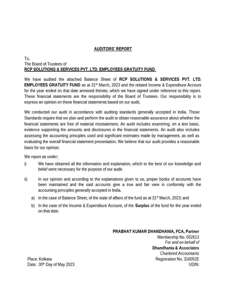 Gratuity Fund - Audit Report | PDF | Audit | Financial Services