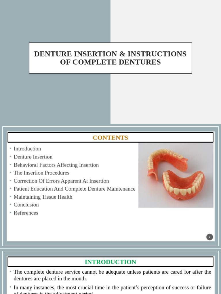 11. DENTURE INSERTION, & INSTRUCTIONS OF COMPLETE DENTURES | PDF | Dentures