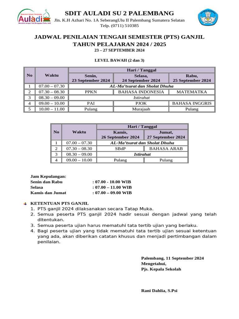 Jadwal Pts Ganjil 2024 | PDF
