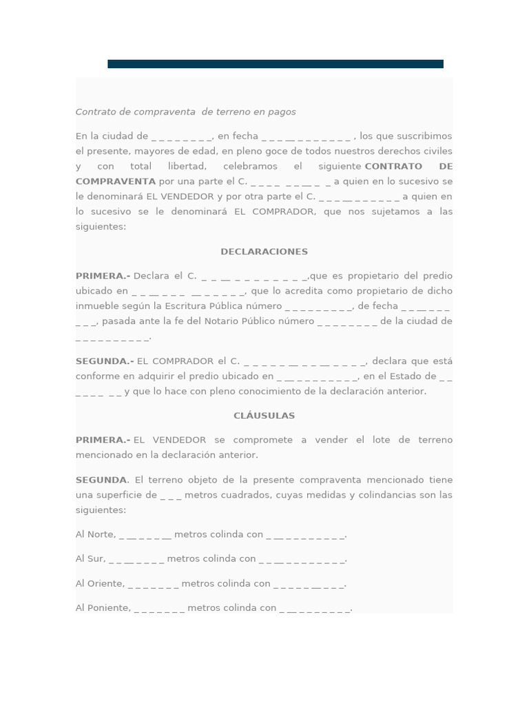 contrato de compraventa de terreno en pagos | PDF | Pagaré