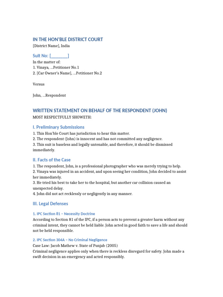 John Defense Legal Drafting EN | PDF | Negligence | Lawsuit