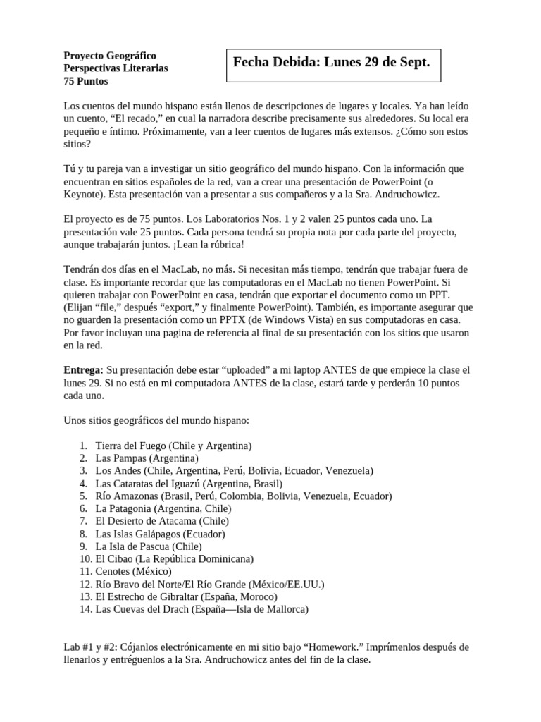 Proyecto Geográfico Sobre Sitios de Interés en El Mundo Hispanohablante ...