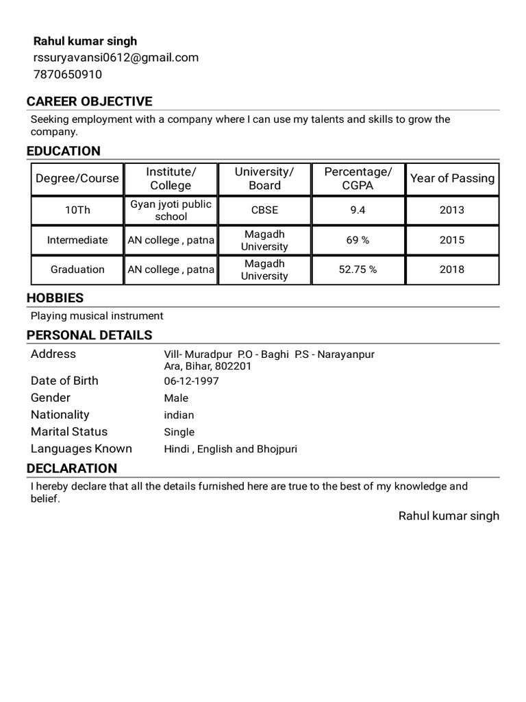 Resume_Rahul kumar singh_Format1 | PDF