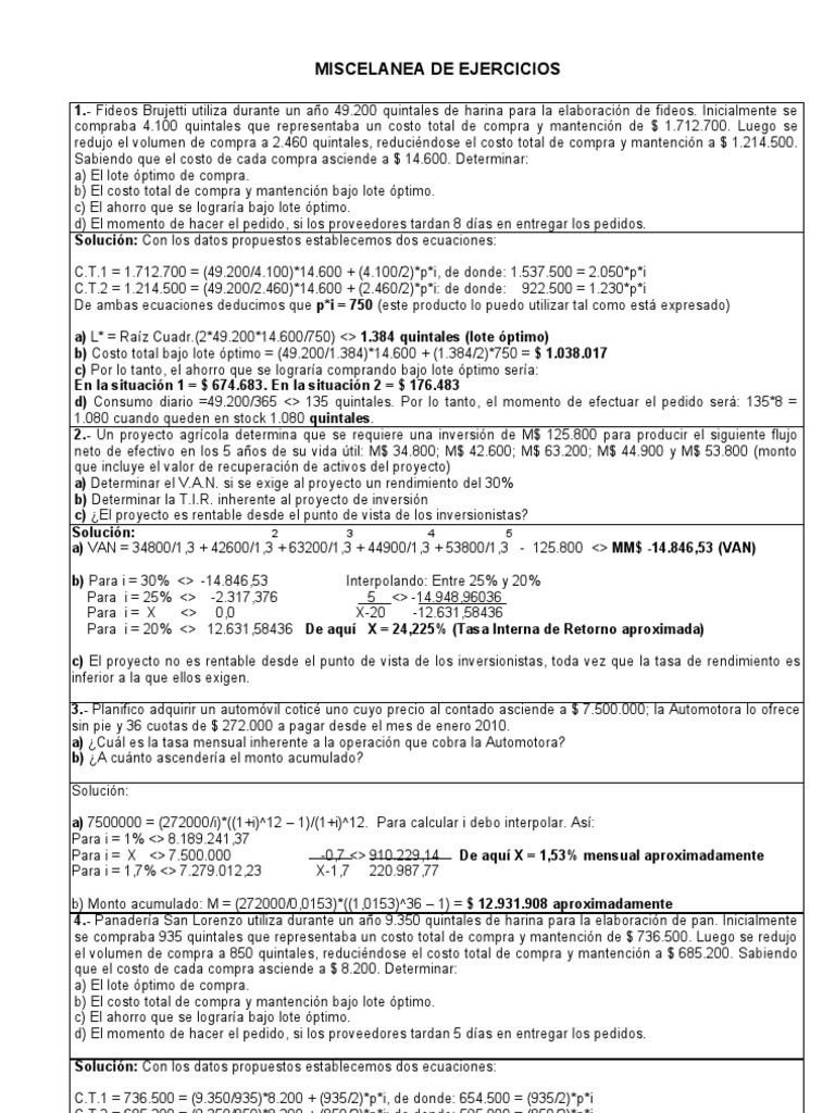 Miscelanea de Ejercicios | PDF | Valor presente neto | Ahorro