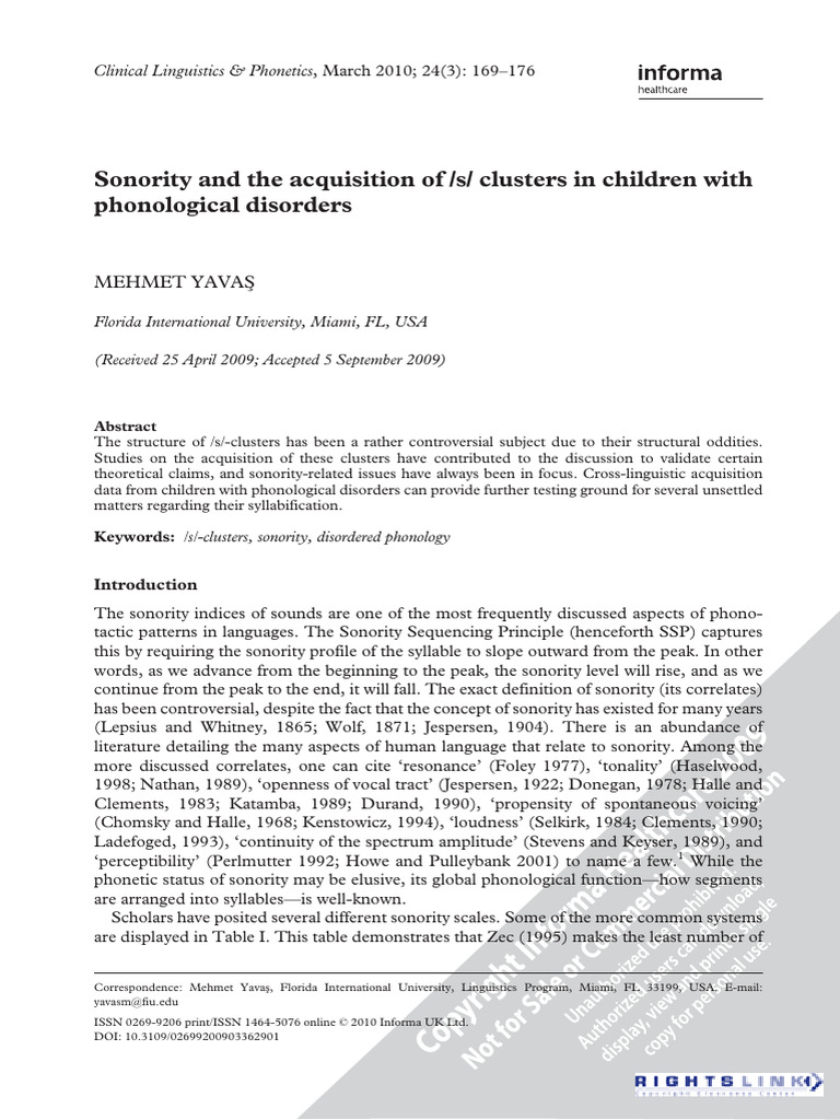 Sonority in Children's /s/ Cluster Acquisition | PDF | Syllable | Phonetics