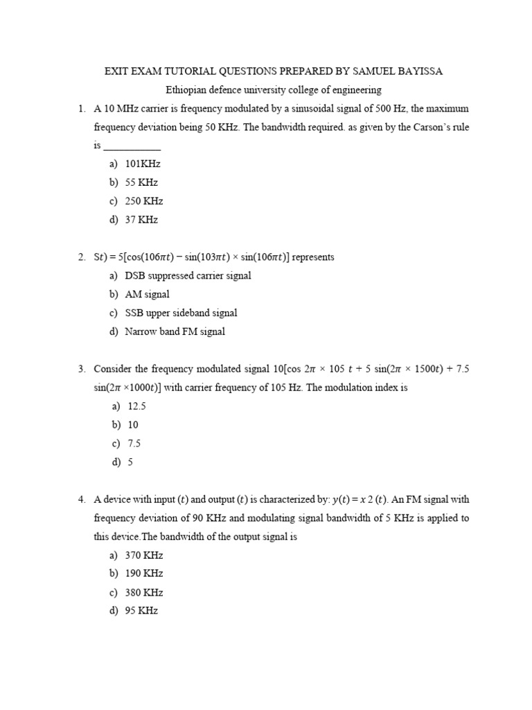 Tutorial Questions With Answer | PDF | Frequency Modulation | Radio