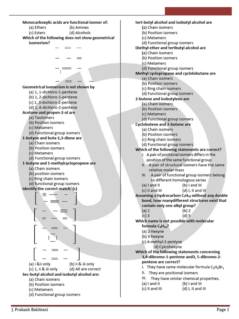 Isomerism Worksheet for Chemistry Students | PDF | Chirality (Chemistry ...