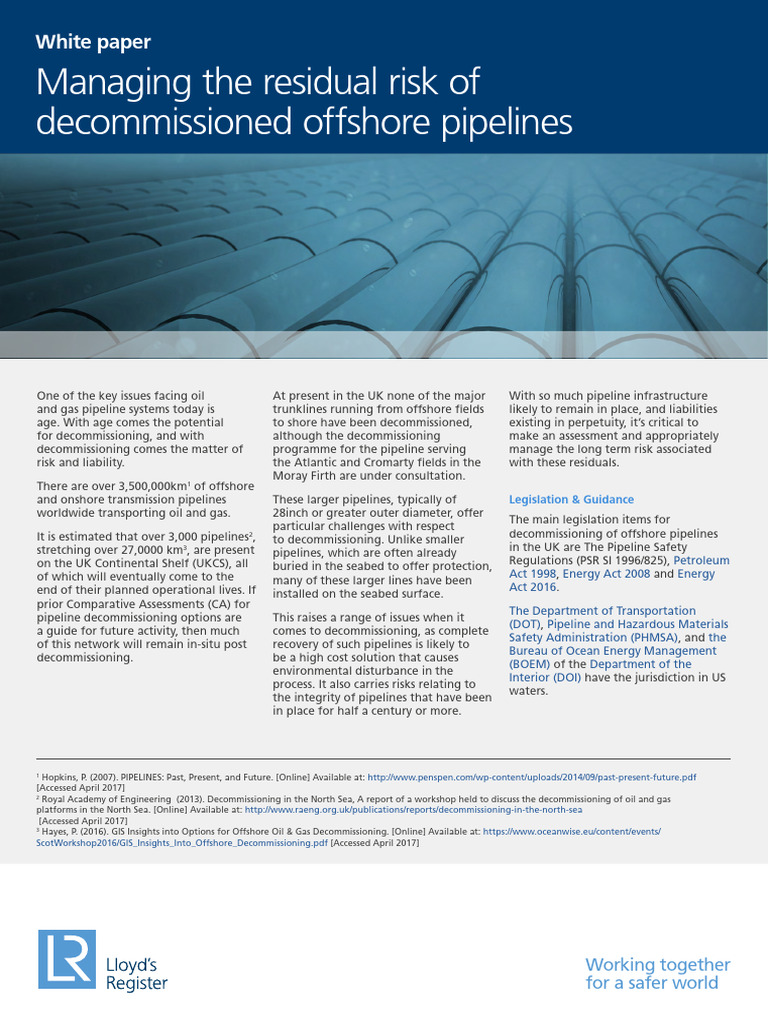Whitepaper_Decommissioned pipelines_managing residual risks | PDF ... Whitepaper_Decommissioned pipelines_managing residual risks | PDF ...