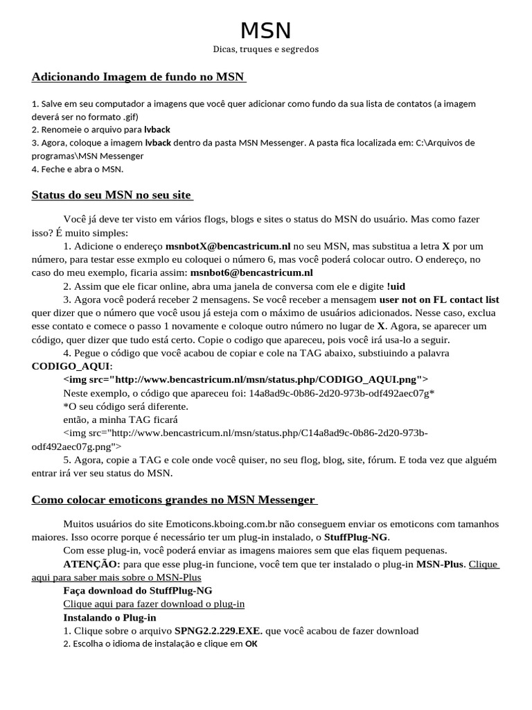 MSN - Dicas e Segredos | PDF | Janela (informática) | Microsoft Windows