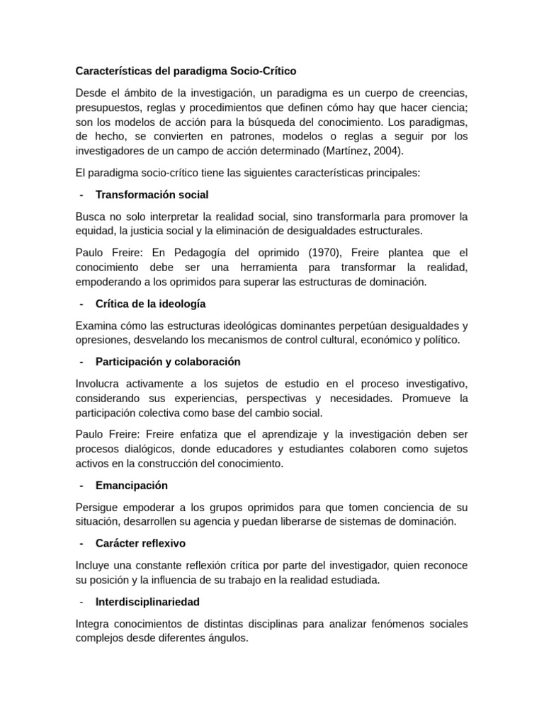 Características del Paradigma Socio-Crítico | PDF | Paradigma ...
