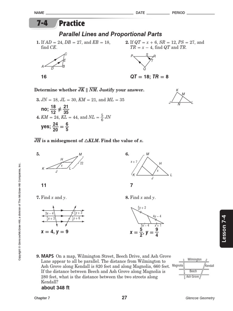 Practice on Parallel Lines and Proportions | PDF