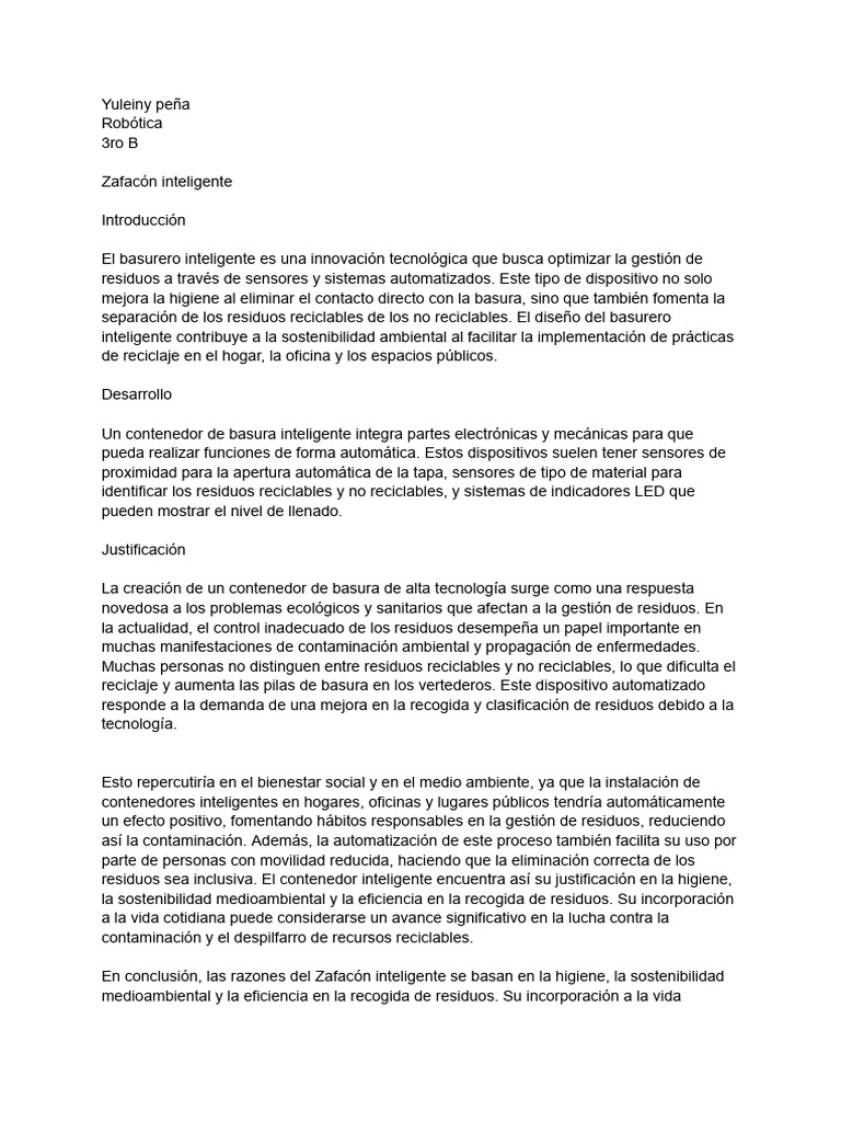 Informe - Zafacón Inteligente | PDF | Residuos | Gestión de residuos