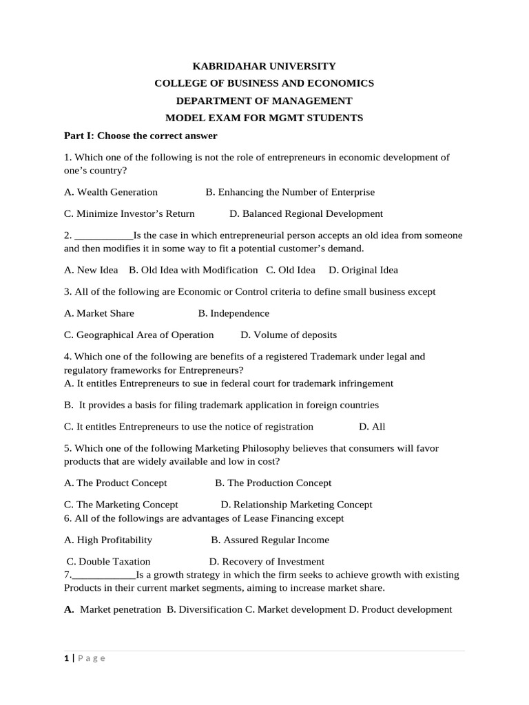 Management Exam Questions for Students | PDF | Net Present Value ...